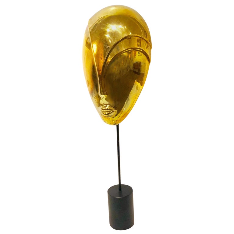 Decorative Brass Mask Sculpture Alien Face Art Deco on Stand at 1stDibs ...