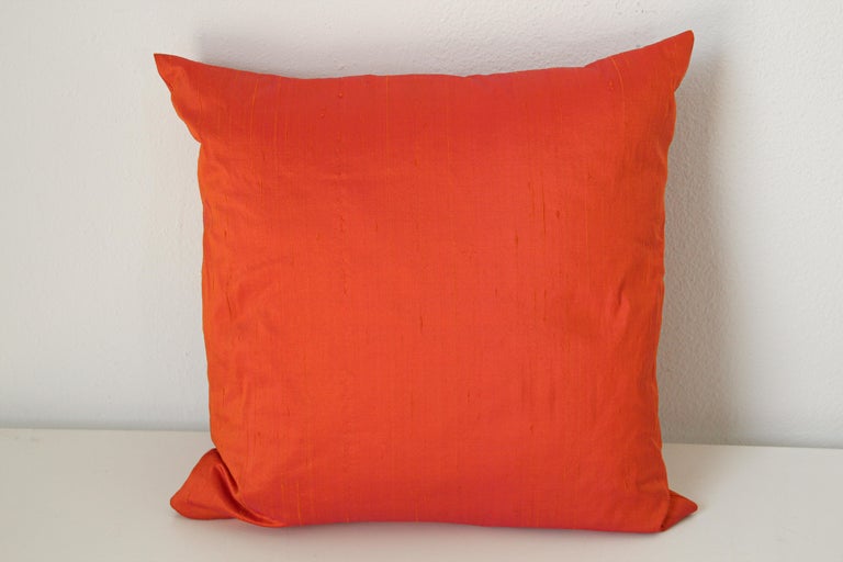 Decorative Burnt Orange Raw Silk Throw Pillow For Sale at 1stDibs | red ...