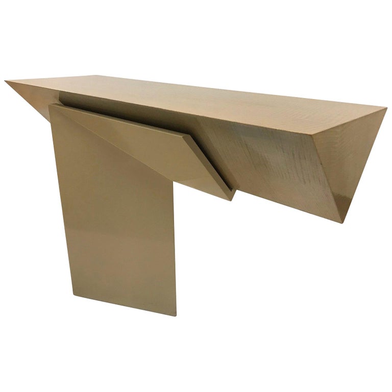 Decorative Cantilevered Tiger Maple Console For Sale at 1stDibs