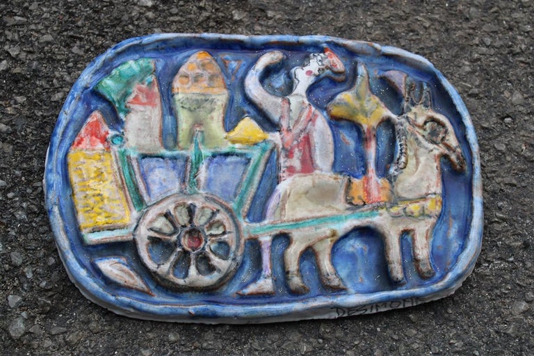 Decorative ceramic plate with characters and cart Giovanni De simone ...