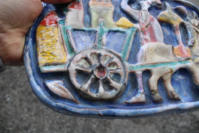 Decorative ceramic plate with characters and cart Giovanni De simone ...