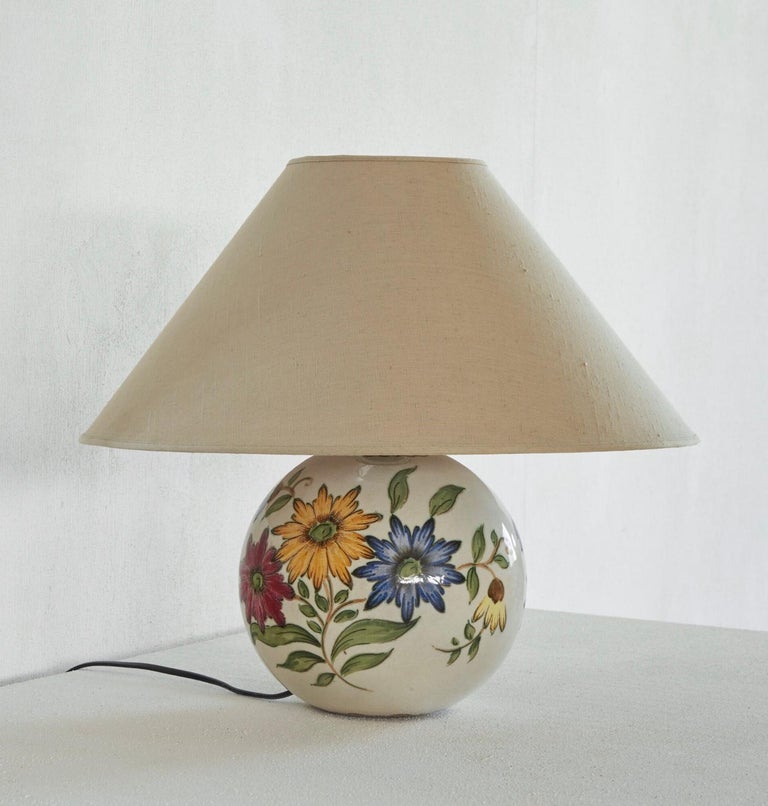 Decorative Ceramic Table Lamp with Floral Decor, 1930s For Sale at 1stDibs