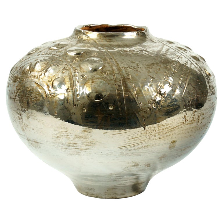 Decorative Ceramic Vase Vessel Centerpiece Platinum Metallic Luster ...