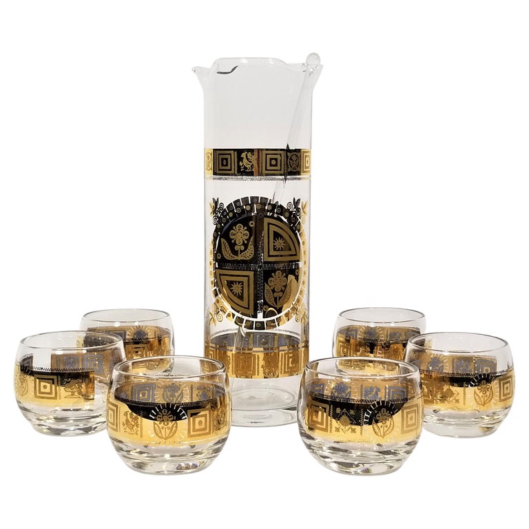 Culver 22K Gold Glassware Barware Cocktail Set Mid. Century 1960s at ...