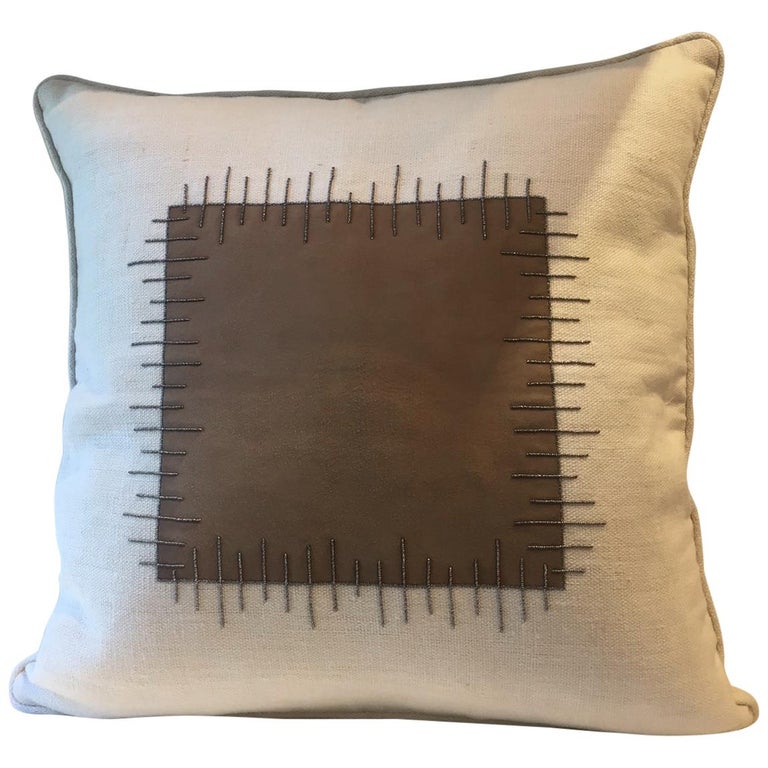 Decorative Cushion Linen Color Oyster Suede Patch Design Hand ...