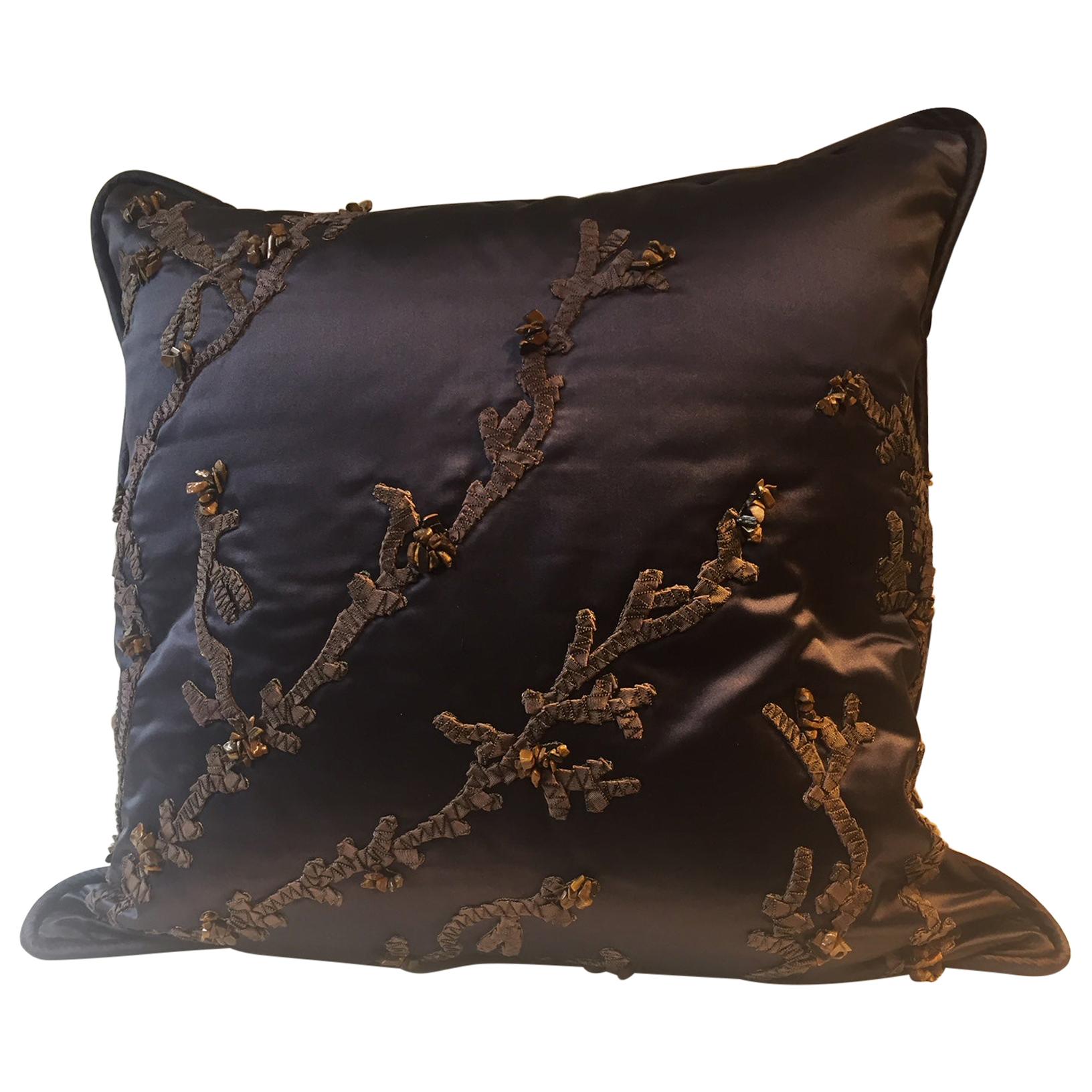 Hand Embroidered Coral Design Decorative Cushion Silk Pink For Sale at ...