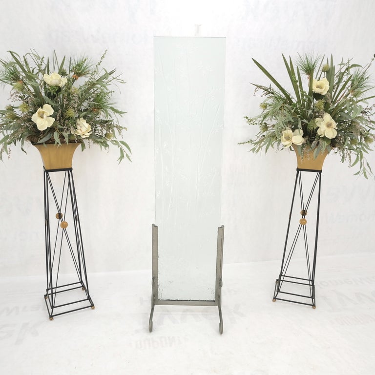 Decorative Floral Scene Theme Molded Glass Panel w/ Wrought Iron Stand ...
