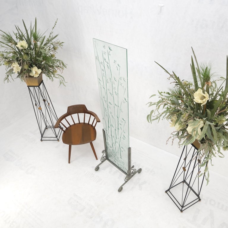 Decorative Floral Scene Theme Molded Glass Panel w/ Wrought Iron Stand ...