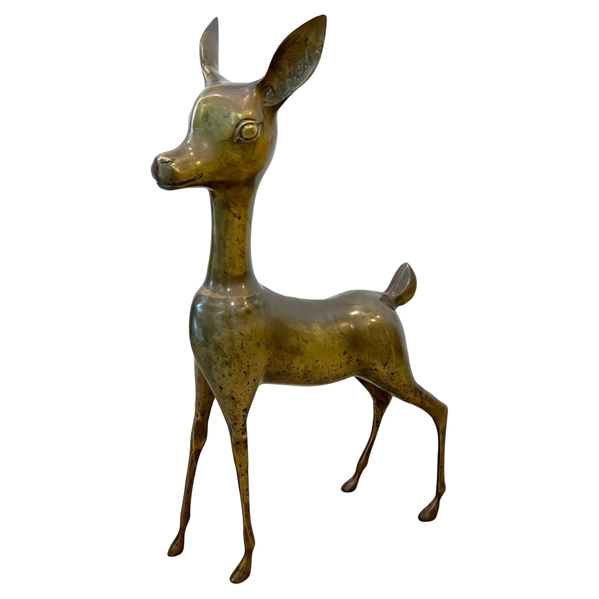 Mid-Century Modern Vintage Large Decorative Brass Deer Stag Floor ...