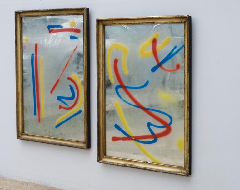 Decorative Graffiti Reflector Mirrors, a Pair For Sale at 1stDibs