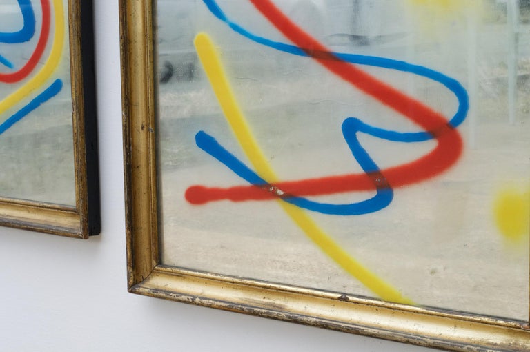 Decorative Graffiti Reflector Mirrors, a Pair For Sale at 1stDibs