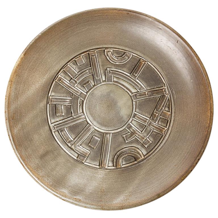 Decorative Grey Ceramic Plate by Huguette Bessone Vallauris 1950 Design ...