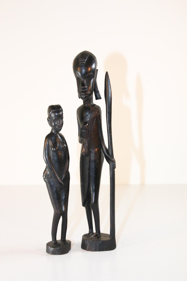 Decorative Hand-Carved African Set of Wood Statues from Kenya For Sale ...