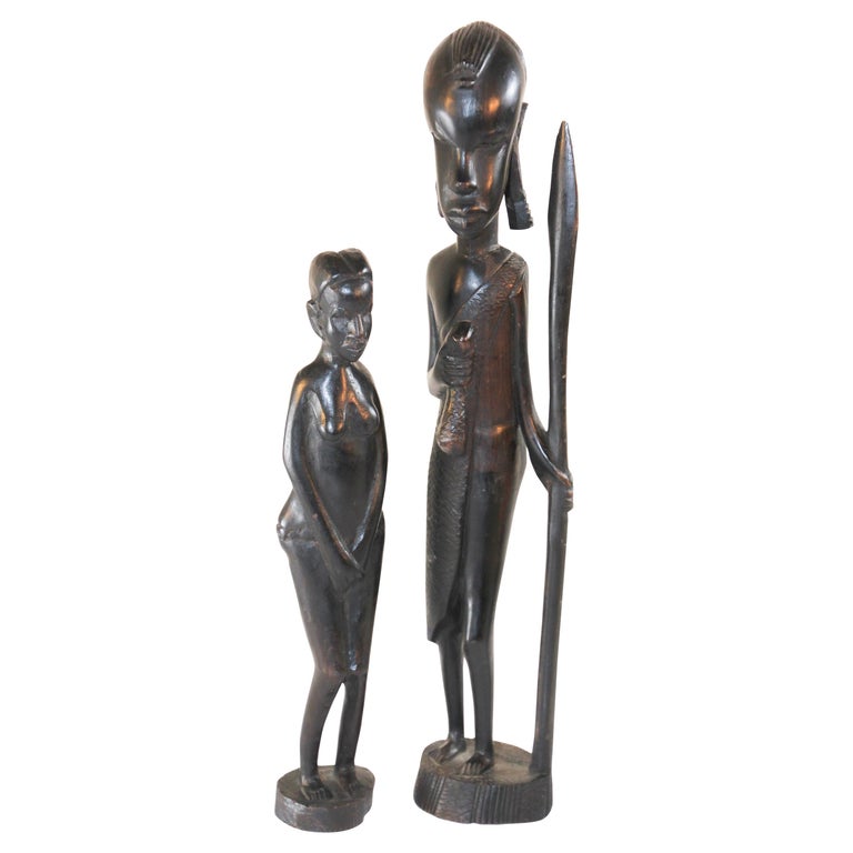 Decorative Hand-Carved African Set of Wood Statues from Kenya For Sale ...