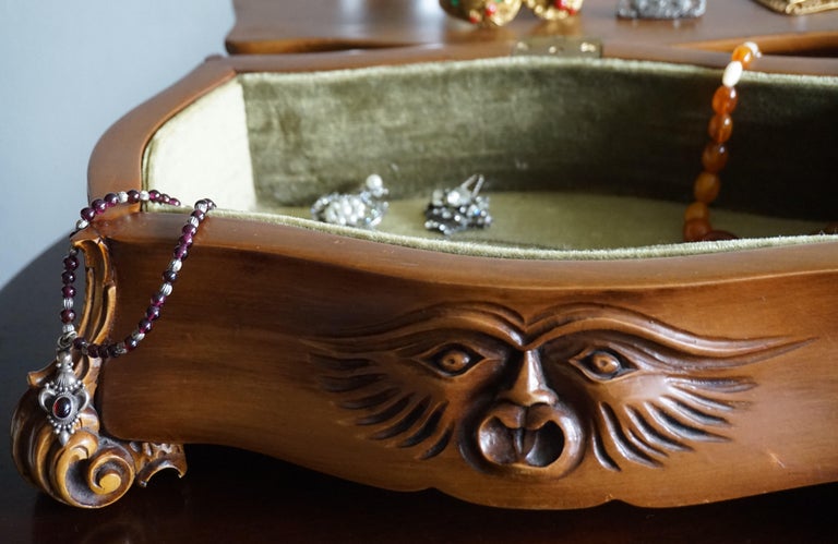 Decorative Hand Carved Baroque Revival Jewelry Box with Masks and Green ...