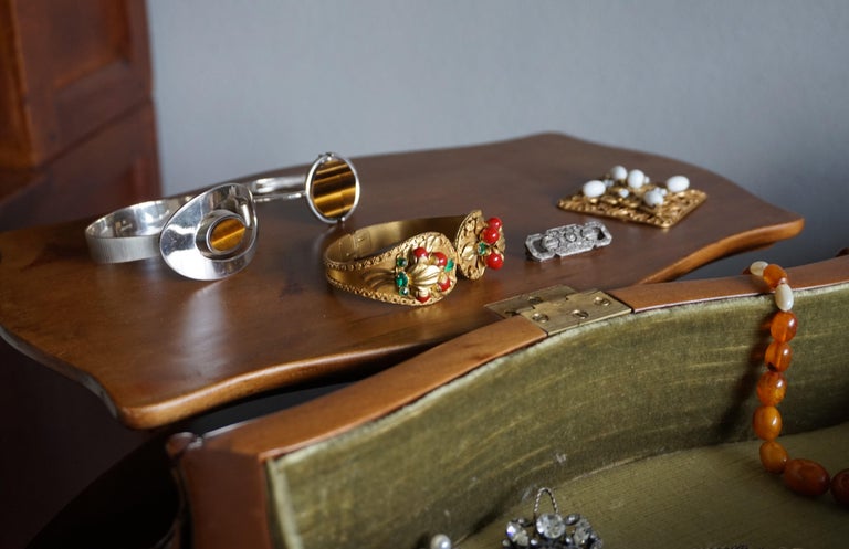 Decorative Hand Carved Baroque Revival Jewelry Box with Masks and Green ...