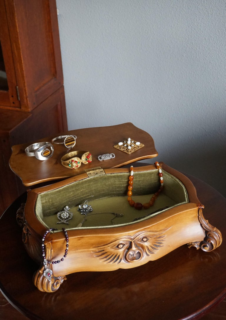 Decorative Hand Carved Baroque Revival Jewelry Box with Masks and Green ...