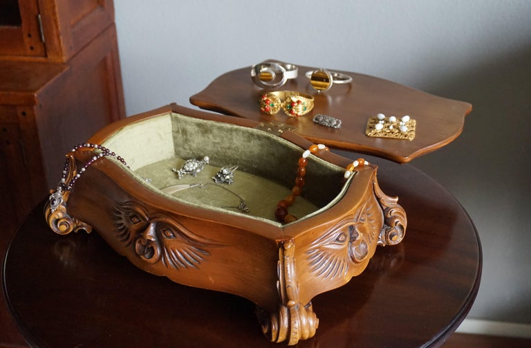 Decorative Hand Carved Baroque Revival Jewelry Box with Masks and Green ...