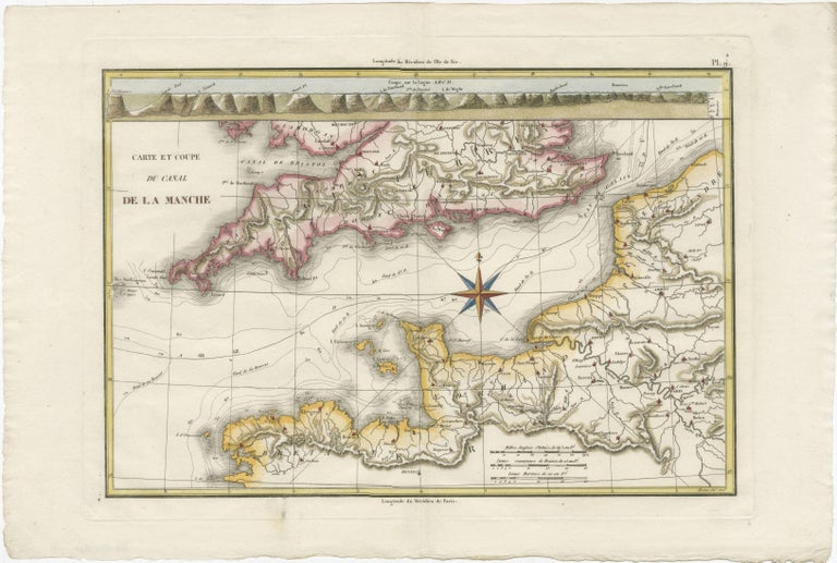 Decorative Hand-Colored French Map of the English Channel, 1827 For ...