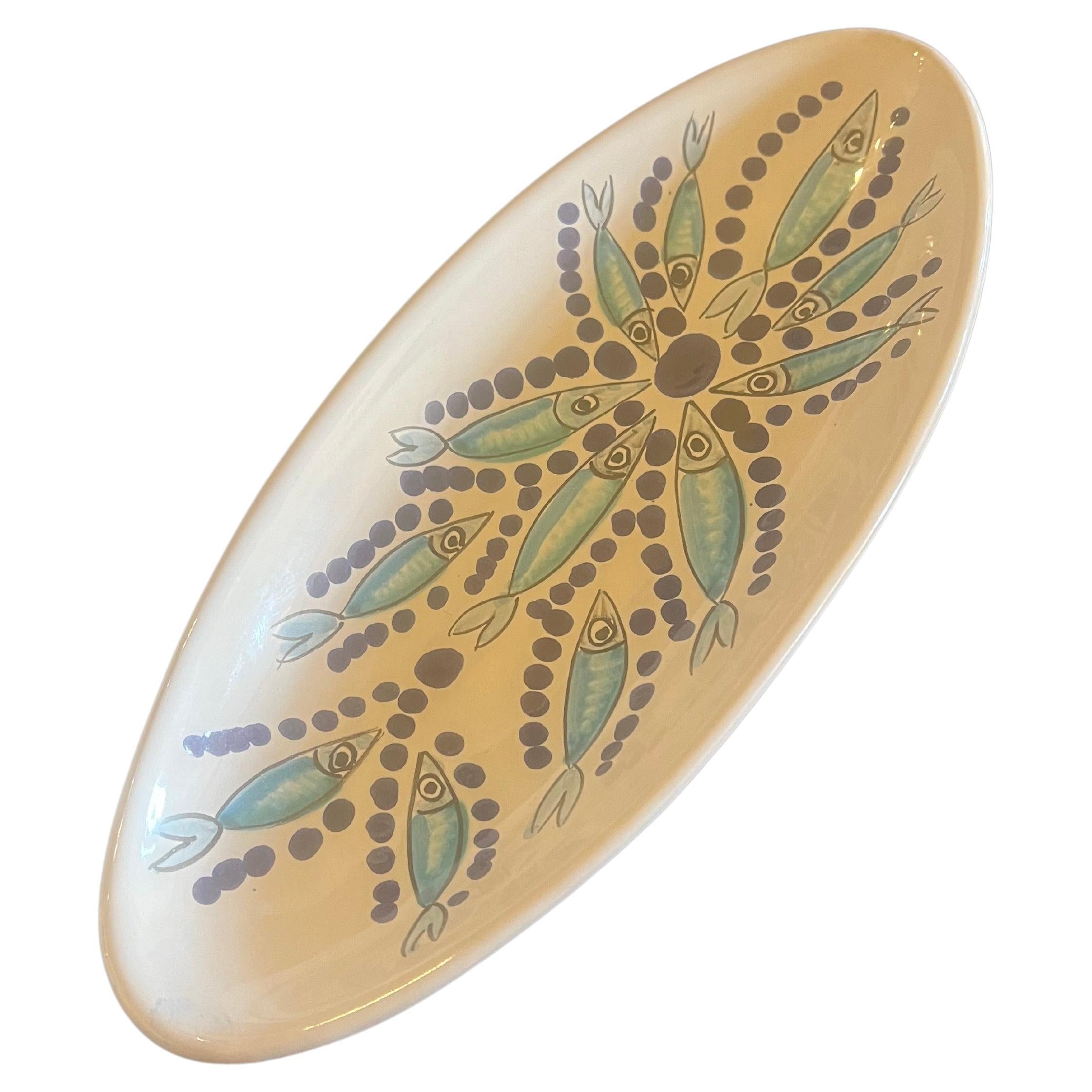 Decorative Hand Painted Ceramic Fish Oval Serving Bowl by Vetri Italy ...