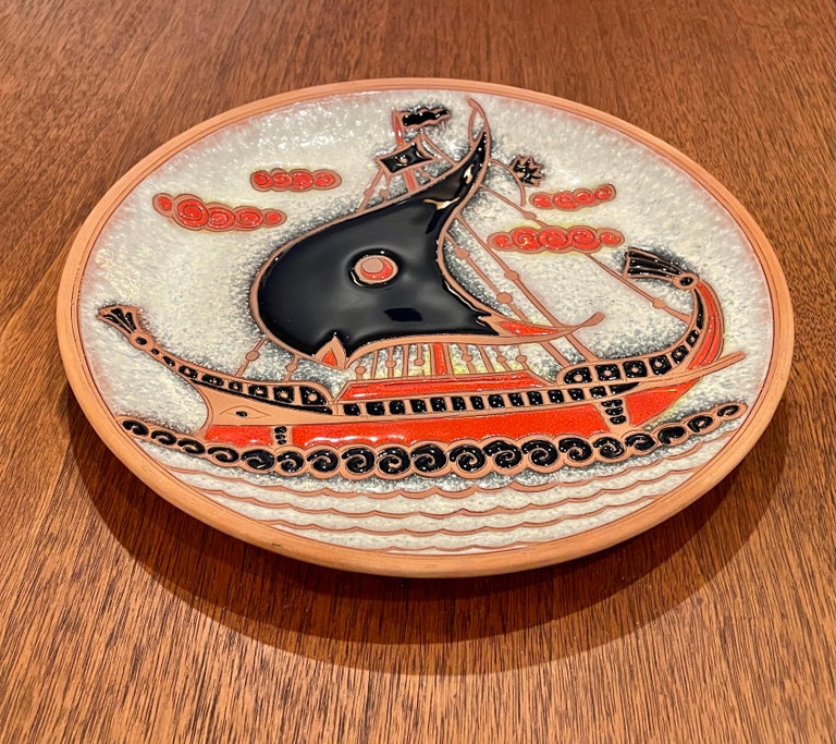 Decorative Hand Painted Ceramic Viking Ship Plate Circa 1970's For Sale ...
