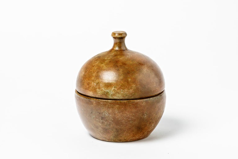 Decorative Light Brown Ceramic Box Signed by French Artist, circa 1975 ...