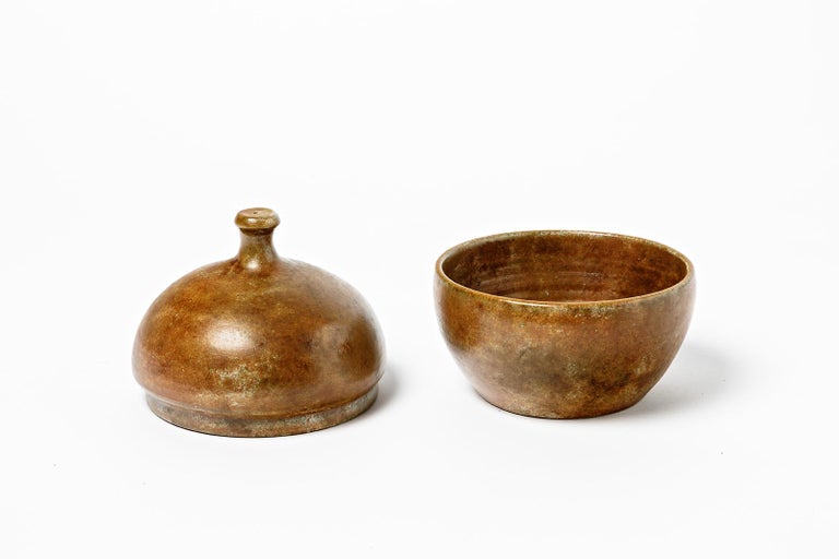 Decorative Light Brown Ceramic Box Signed by French Artist, circa 1975 ...