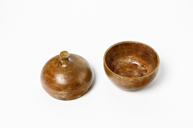 Decorative Light Brown Ceramic Box Signed by French Artist, circa 1975 ...