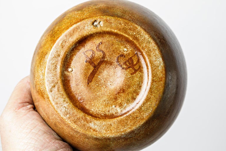 Decorative Light Brown Ceramic Box Signed by French Artist, circa 1975 ...