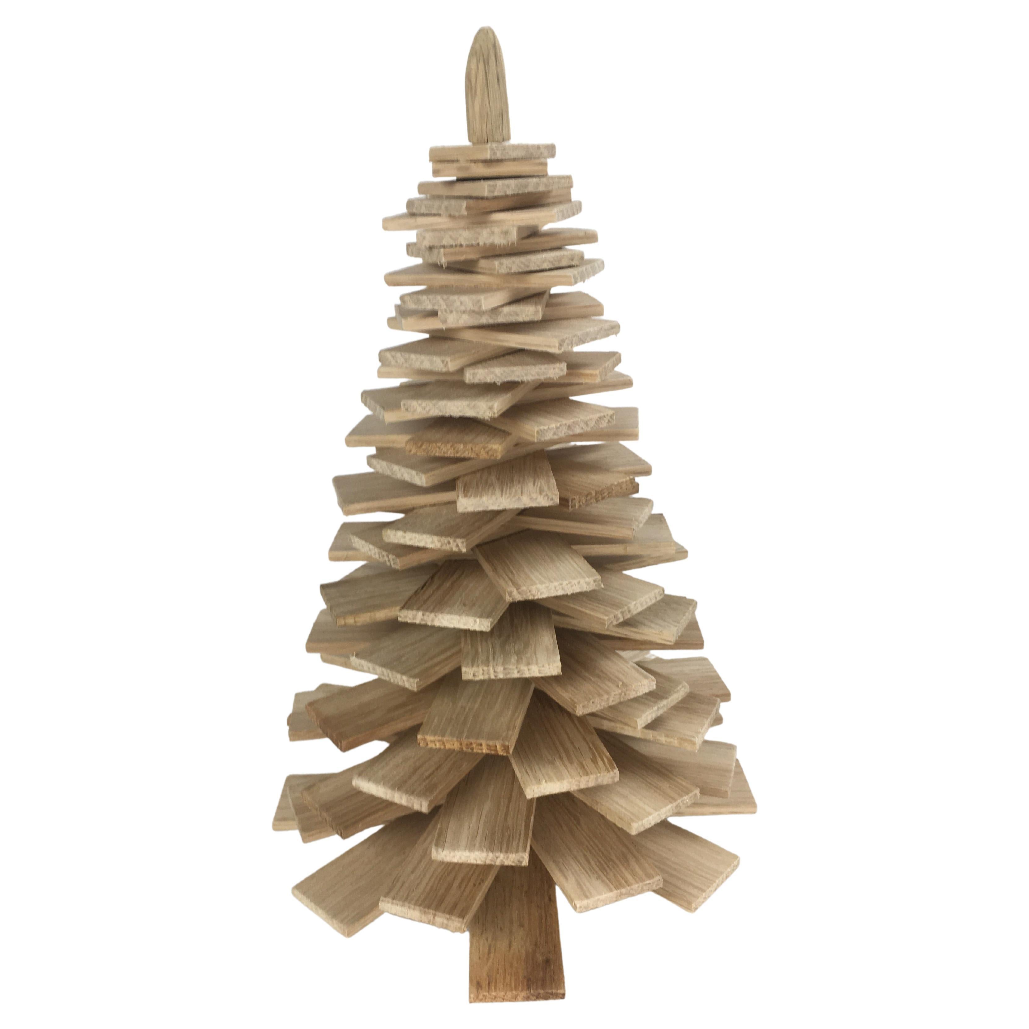 Decorative Small Handmade Wooden Christmas Tree in Oak For Sale at 1stDibs