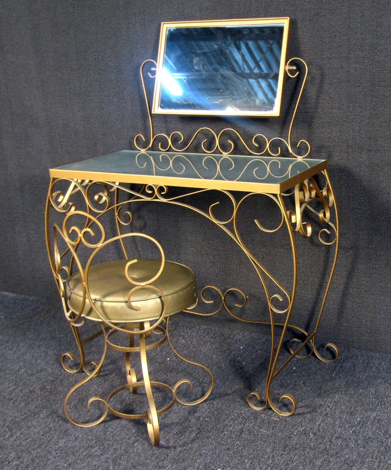 Decorative Metal Vanity and Chair For Sale at 1stDibs