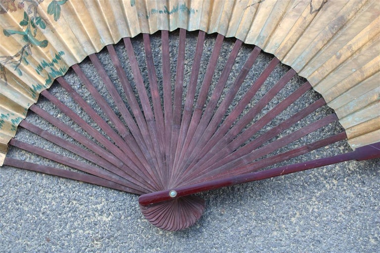 Decorative Mid-Century Chinese Fan Paper Decorated Painted Wooden ...