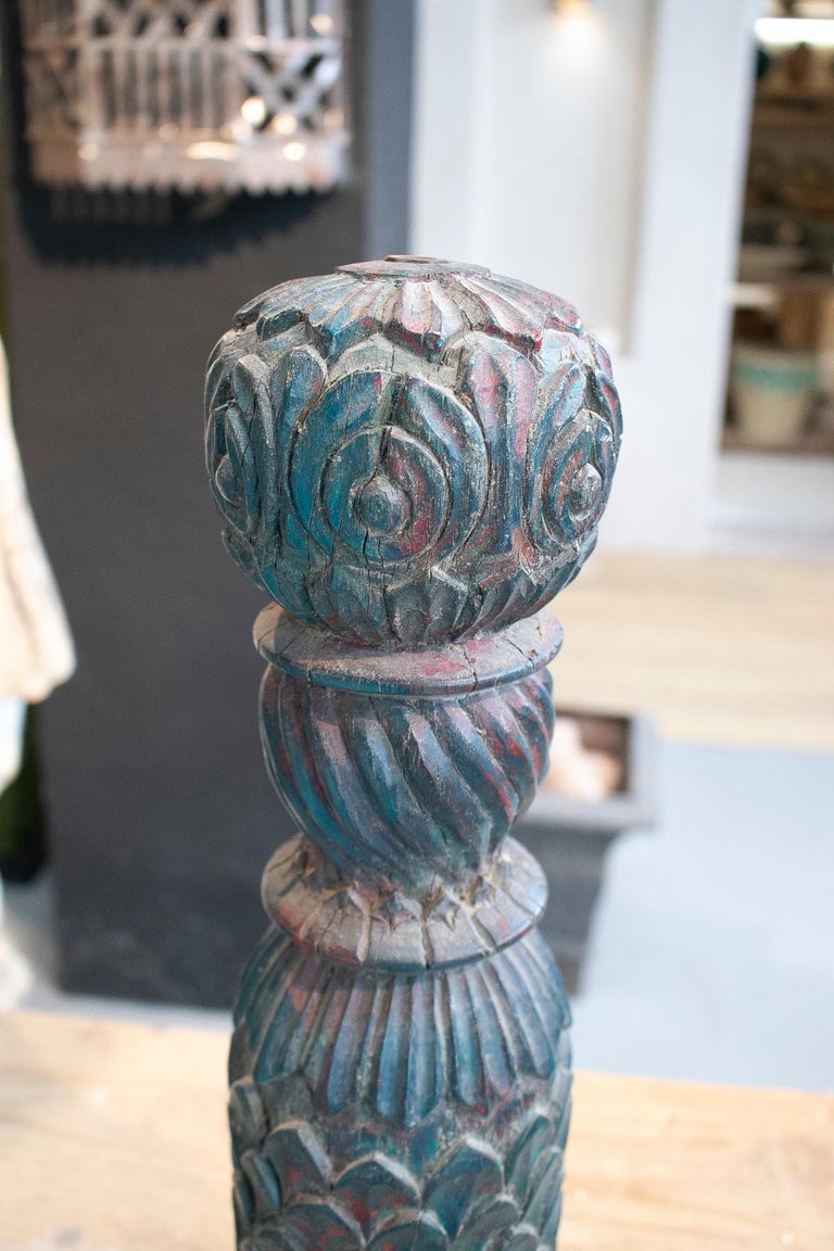 Decorative Pair of 1950s Hand Carved Wooden Finials For Sale at 1stDibs