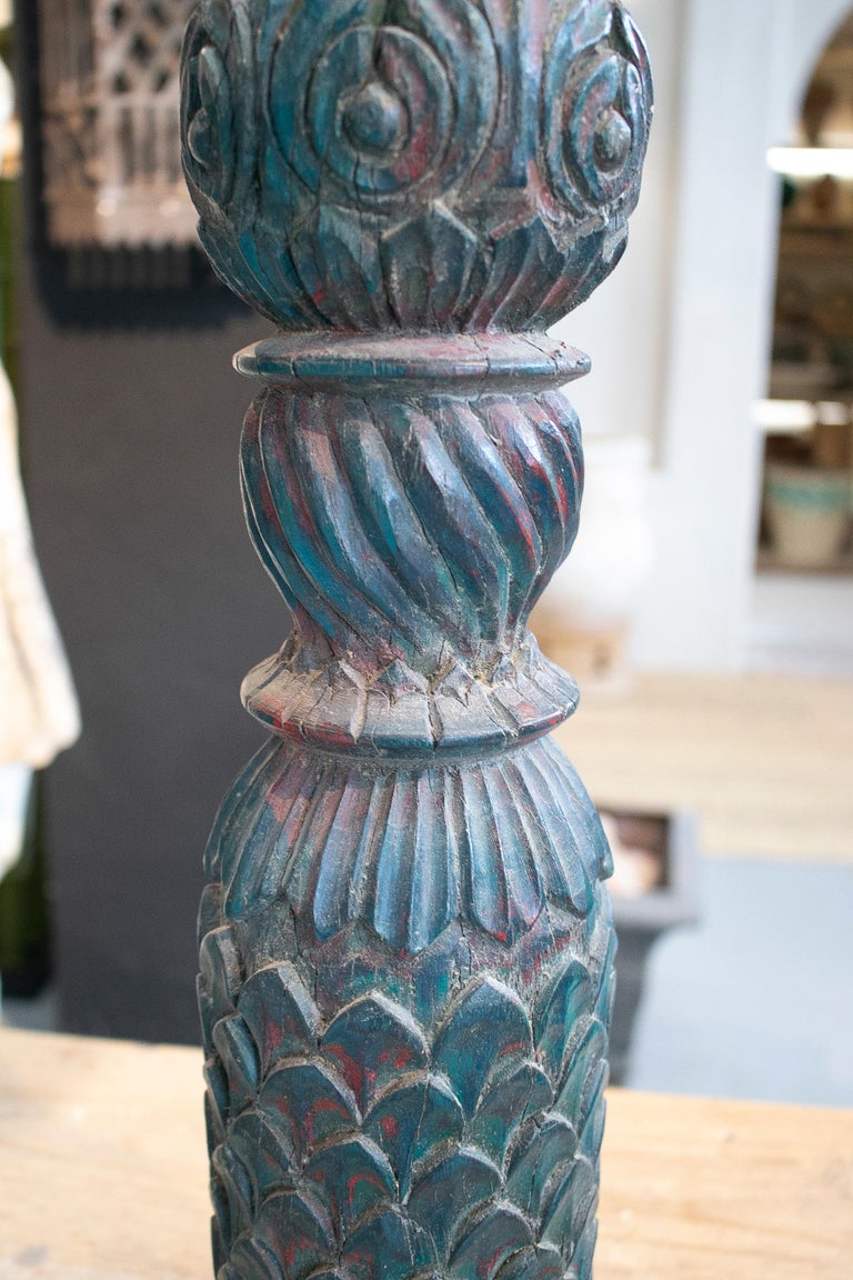 Decorative Pair of 1950s Hand Carved Wooden Finials For Sale at 1stDibs