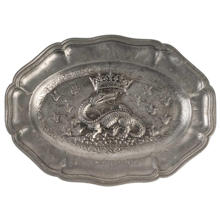 Decorative Pewter Tray For Sale at 1stDibs