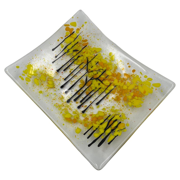 Decorative Rectangular Glass Bowl with Corners Raised Signed at 1stDibs