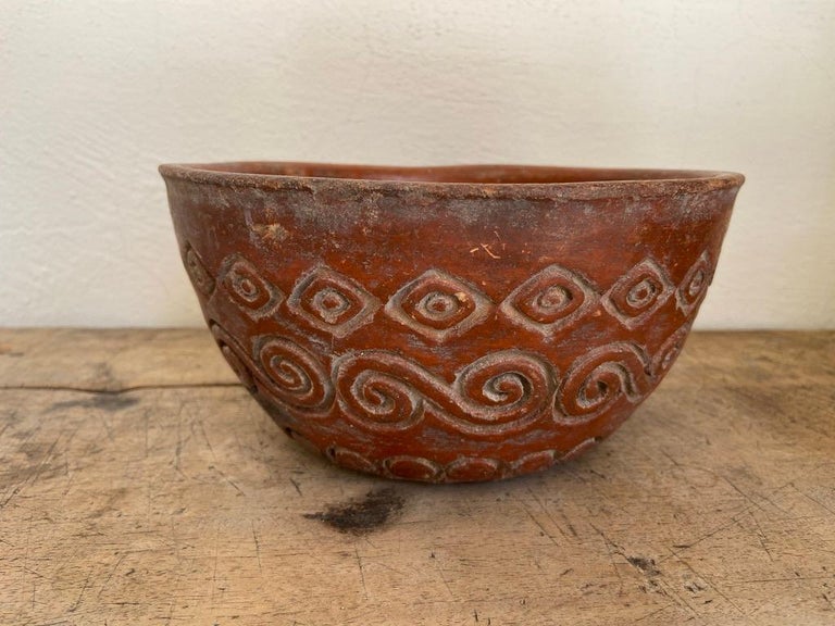 Decorative Red Clay Ceramic Bowl from Puebla, Mexico, circa 1980's at ...
