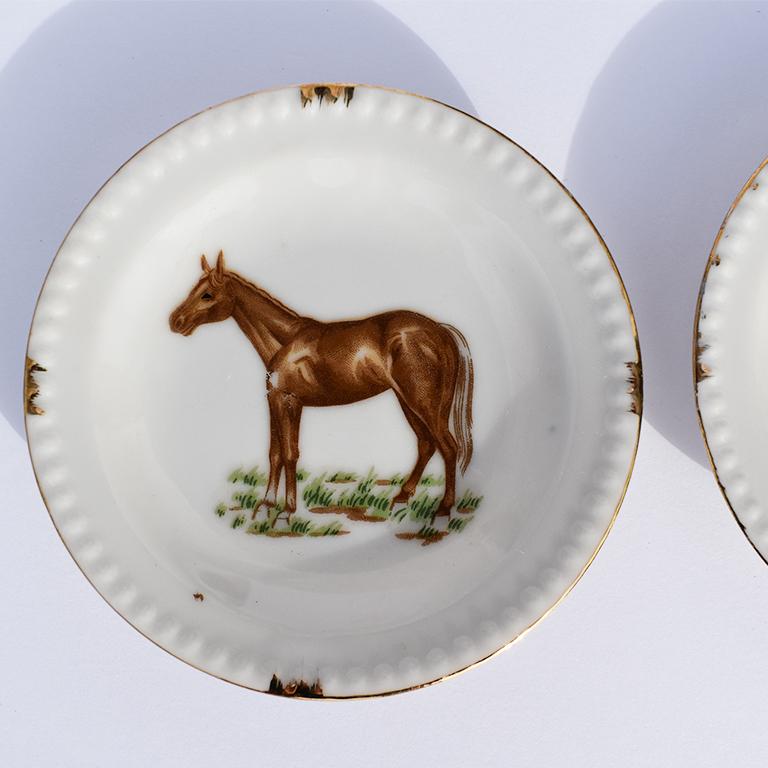 Traditional Style Round Equestrian Style Horse Plates with Gold Trim, a ...