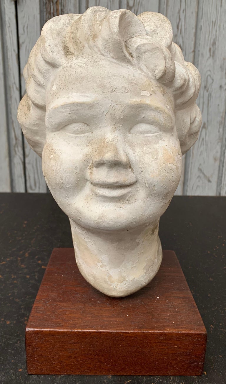 Decorative Sculpture of Putti's Head Plaster on Wooden Stand For Sale ...