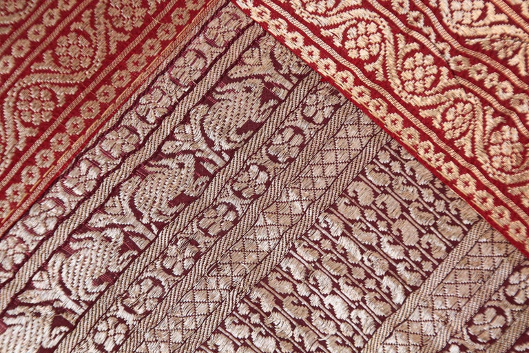 Decorative Silk Throw Pillow Made from Vintage Sari Borders, India at ...