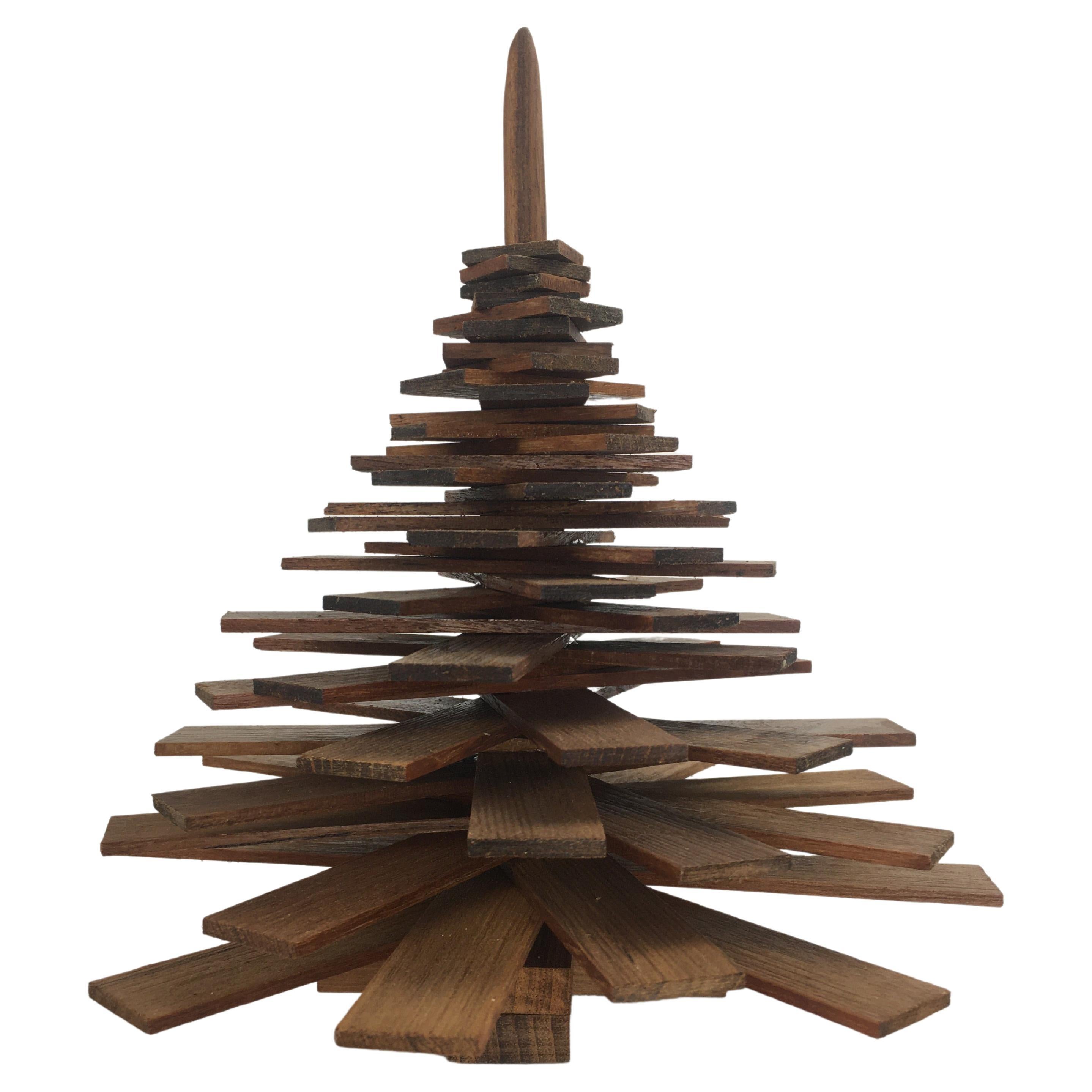 Decorative Small Handmade Wooden Christmas Tree in Oak For Sale at 1stDibs