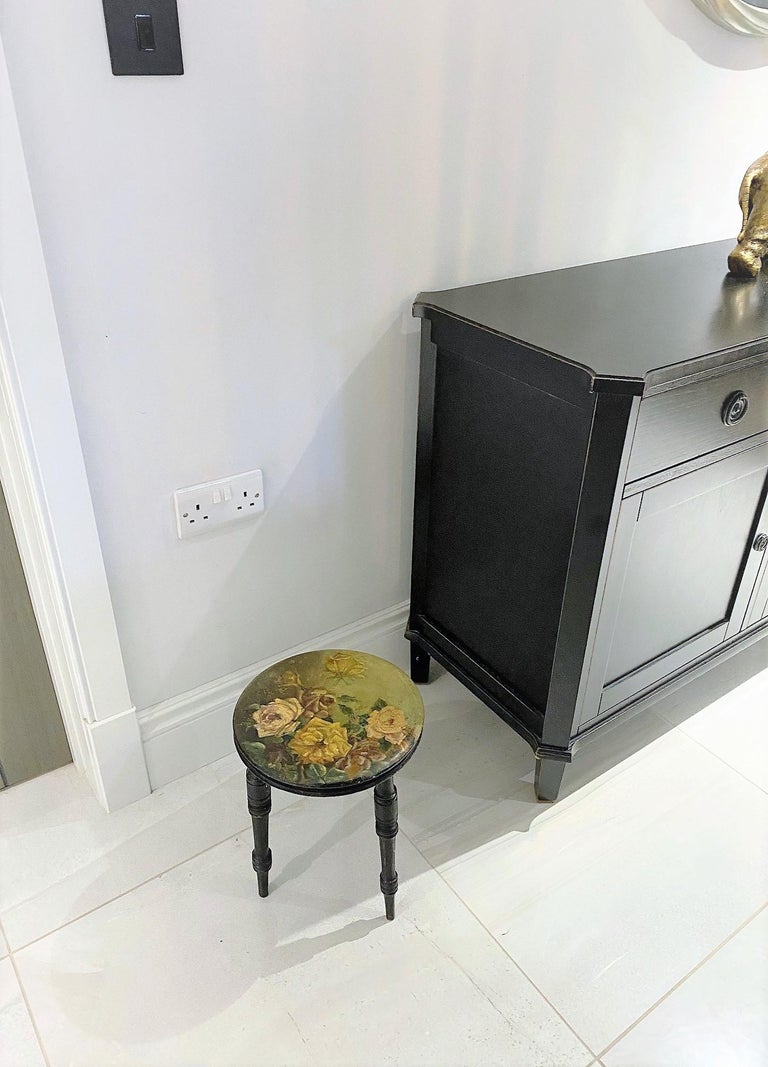 Decorative Small Floral Painted Ebonised Victorian Stool For Sale at ...