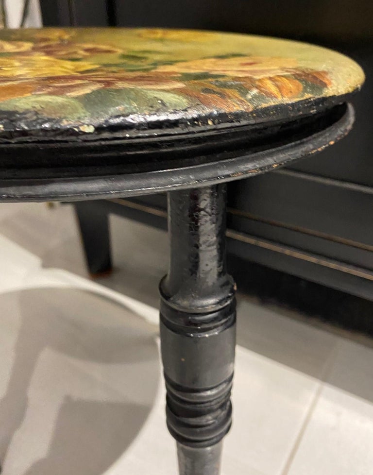 Decorative Small Floral Painted Ebonised Victorian Stool For Sale at ...