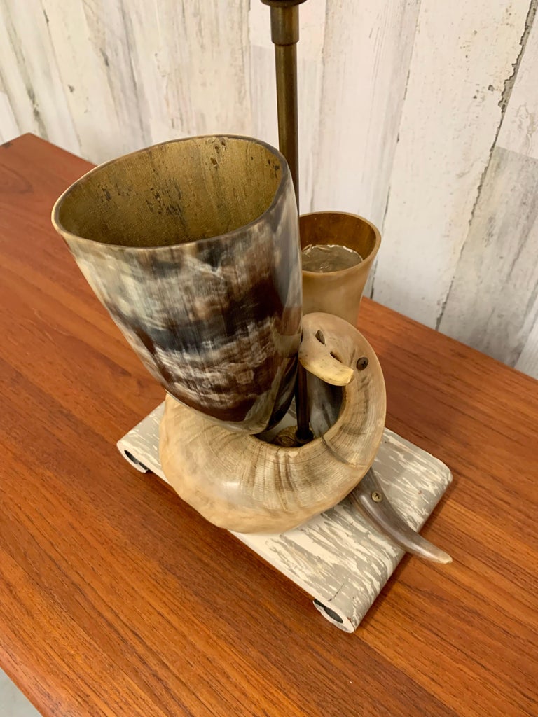 Decorative Steer Horn Table Lamp with Faux Marble Base For Sale at 1stDibs