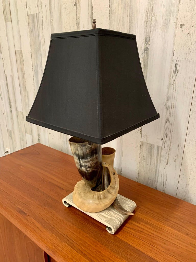 Decorative Steer Horn Table Lamp with Faux Marble Base For Sale at 1stDibs