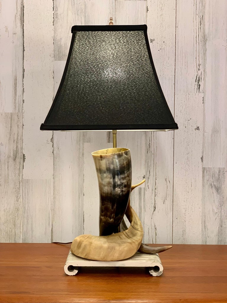 Decorative Steer Horn Table Lamp with Faux Marble Base For Sale at 1stDibs