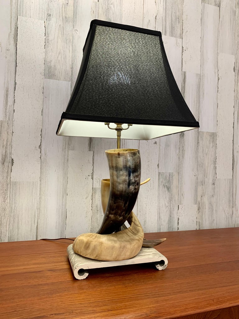 Decorative Steer Horn Table Lamp with Faux Marble Base For Sale at 1stDibs