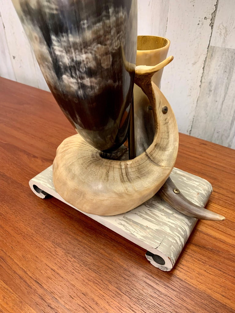Decorative Steer Horn Table Lamp with Faux Marble Base For Sale at 1stDibs