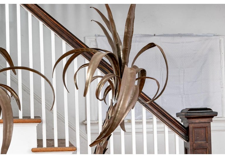 Decorative Tall Brass Potted Double Palm Tree For Sale at 1stDibs