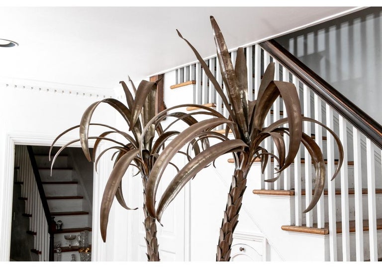 Decorative Tall Brass Potted Double Palm Tree For Sale at 1stDibs